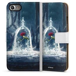 DeinDesign iPhone SE (2022) Handy Klapph&uuml;lle Handyh&uuml;lle aus Kunst Leder wei&szlig; Flip Case Disney Princess Rose The Beauty And The Beast Sideflip mit Lasche