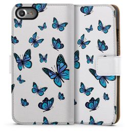 DeinDesign iPhone SE (2022) Handy Klapph&uuml;lle Handyh&uuml;lle aus Kunst Leder wei&szlig; Flip Case Transparent Muster Butterfly Sideflip mit Lasche