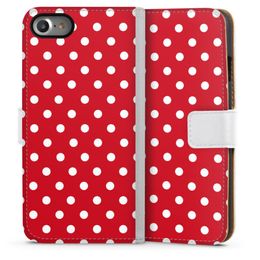 DeinDesign iPhone SE (2022) Handy Klapph&uuml;lle Handyh&uuml;lle aus Kunst Leder wei&szlig; Flip Case Points Polka Dots Retro Sideflip mit Lasche