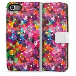DeinDesign iPhone SE (2020) Handy Klapph&uuml;lle Handyh&uuml;lle aus Kunst Leder wei&szlig; Flip Case Water Colour Colourful Points Sideflip mit Lasche