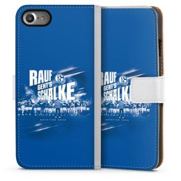 DeinDesign iPhone SE (2022) Handy Klapph&uuml;lle Handyh&uuml;lle aus Kunst Leder wei&szlig; Flip Case Ascent Fc Schalke 04 Official Licensed Product Sideflip mit Lasche
