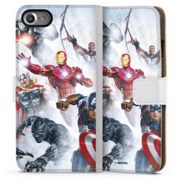 DeinDesign iPhone SE (2022) Handy Klapph&uuml;lle Handyh&uuml;lle aus Kunst Leder wei&szlig; Flip Case Official Licensed Product Marvel Avengers Sideflip mit Lasche