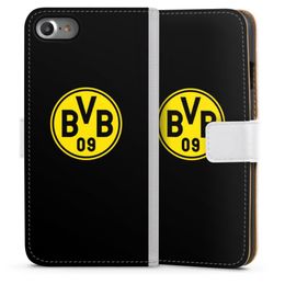 DeinDesign iPhone SE (2020) Handy Klapph&uuml;lle Handyh&uuml;lle aus Kunst Leder wei&szlig; Flip Case Borussia Dortmund Logo Bvb Sideflip mit Lasche