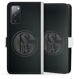 DeinDesign Galaxy S20 FE 5G Handy Klapph&uuml;lle Handyh&uuml;lle aus Kunst Leder wei&szlig; Flip Case Fc Schalke 04 Metallic Look Carbon Sideflip mit Lasche