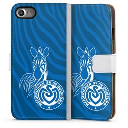 DeinDesign iPhone SE (2020) Handy Klapph&uuml;lle Handyh&uuml;lle aus Kunst Leder wei&szlig; Flip Case Merchandise Zebra Msv Duisburg Sideflip mit Lasche