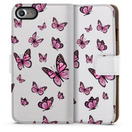 DeinDesign iPhone SE (2020) Handy Klapph&uuml;lle Handyh&uuml;lle aus Kunst Leder wei&szlig; Flip Case Motiv Ohne Hintergrund Muster Butterfly Sideflip mit Lasche