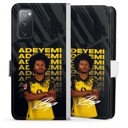 DeinDesign Galaxy S20 FE Handy Klapph&uuml;lle Handyh&uuml;lle aus Kunst Leder wei&szlig; Flip Case Bvb Borussia Dortmund Karim Adeyemi Sideflip mit Lasche