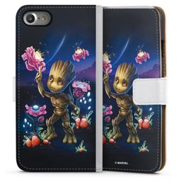 DeinDesign iPhone SE (2020) Handy Klapph&uuml;lle Handyh&uuml;lle aus Kunst Leder wei&szlig; Flip Case Baby Groot Guardians Of The Galaxy Marvel Sideflip mit Lasche