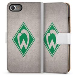 DeinDesign iPhone SE (2020) Handy Klapph&uuml;lle Handyh&uuml;lle aus Kunst Leder wei&szlig; Flip Case Official Licensed Product Sv Werder Bremen Concrete Sideflip mit Lasche