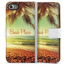 DeinDesign iPhone SE (2020) Handy Klapph&uuml;lle Handyh&uuml;lle aus Kunst Leder wei&szlig; Flip Case Beach Palm Tree Urlaub Sideflip mit Lasche