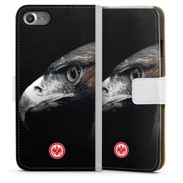 DeinDesign iPhone SE (2022) Handy Klapph&uuml;lle Handyh&uuml;lle aus Kunst Leder wei&szlig; Flip Case European Cup Eintracht Frankfurt Official Licensed Product Sideflip mit 