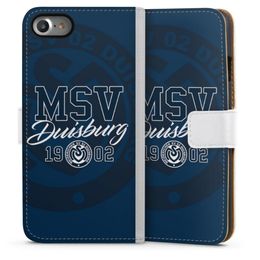 DeinDesign iPhone SE (2020) Handy Klapph&uuml;lle Handyh&uuml;lle aus Kunst Leder wei&szlig; Flip Case Msv Duisburg Merchandise Soccer Sideflip mit Lasche