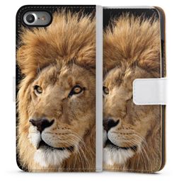 DeinDesign iPhone SE (2020) Handy Klapph&uuml;lle Handyh&uuml;lle aus Kunst Leder wei&szlig; Flip Case Jungle Lion Photography Sideflip mit Lasche