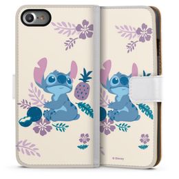 DeinDesign iPhone SE (2022) Handy Klapph&uuml;lle Handyh&uuml;lle aus Kunst Leder wei&szlig; Flip Case Flowers Official Licensed Product Lilo & Stitch Sideflip mit Lasche