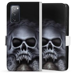 DeinDesign Galaxy S20 FE 5G Handy Klapph&uuml;lle Handyh&uuml;lle aus Kunst Leder wei&szlig; Flip Case Halloween Totenkopf Skull Sideflip mit Lasche