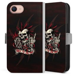 DeinDesign iPhone 17e Handy Klapph&uuml;lle Handyh&uuml;lle aus Kunst Leder wei&szlig; Flip Case Rock Totenkopf Music Sideflip mit Lasche