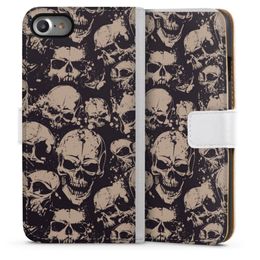 DeinDesign iPhone SE (2022) Handy Klapph&uuml;lle Handyh&uuml;lle aus Kunst Leder wei&szlig; Flip Case Gothic Halloween Totenkopf Sideflip mit Lasche