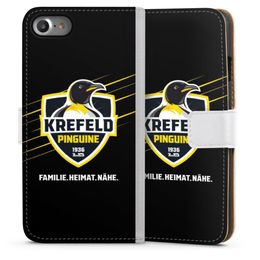 DeinDesign iPhone SE (2020) Handy Klapph&uuml;lle Handyh&uuml;lle aus Kunst Leder wei&szlig; Flip Case Ice Hockey Sports Krefeld Pinguine Sideflip mit Lasche