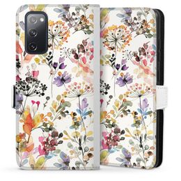 DeinDesign Galaxy S20 FE 5G Handy Klapph&uuml;lle Handyh&uuml;lle aus Kunst Leder wei&szlig; Flip Case Pastel Flower Muster Sideflip mit Lasche