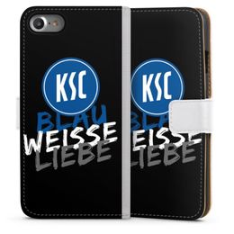 DeinDesign iPhone SE (2020) Handy Klapph&uuml;lle Handyh&uuml;lle aus Kunst Leder wei&szlig; Flip Case Ksc Official Licensed Product Karlsruher Sc Sideflip mit Lasche