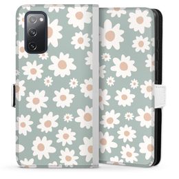 DeinDesign Galaxy S20 FE 5G Handy Klapph&uuml;lle Handyh&uuml;lle aus Kunst Leder wei&szlig; Flip Case Daisy Muster Flowers Sideflip mit Lasche
