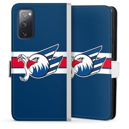 DeinDesign Galaxy S20 FE 5G Handy Klapph&uuml;lle Handyh&uuml;lle aus Kunst Leder wei&szlig; Flip Case Ice Hockey Adler Mannheim Logo Sideflip mit Lasche