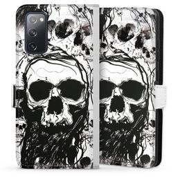 DeinDesign Galaxy S20 FE 5G Handy Klapph&uuml;lle Handyh&uuml;lle aus Kunst Leder wei&szlig; Flip Case Totenkopf Skulls Halloween Sideflip mit Lasche