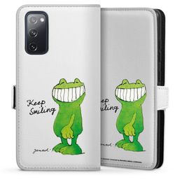 DeinDesign Galaxy S20 FE 5G Handy Klapph&uuml;lle Handyh&uuml;lle aus Kunst Leder wei&szlig; Flip Case Motivation Frog Janosch Sideflip mit Lasche