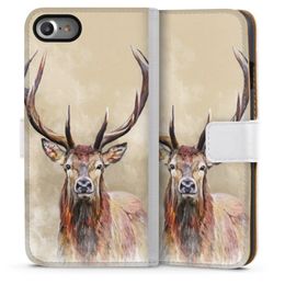 DeinDesign iPhone SE (2020) Handy Klapph&uuml;lle Handyh&uuml;lle aus Kunst Leder wei&szlig; Flip Case Deer Reindeer Animal Look Sideflip mit Lasche