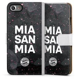 DeinDesign iPhone SE (2022) Handy Klapph&uuml;lle Handyh&uuml;lle aus Kunst Leder wei&szlig; Flip Case Mia San Mia Fc Bayern M&uuml;nchen Girl Style Sideflip mit Lasche