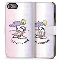 DeinDesign iPhone SE (2022) Handy Klapph&uuml;lle Handyh&uuml;lle aus Kunst Leder wei&szlig; Flip Case Snoopy Official Licensed Product Peanuts Sideflip mit Lasche