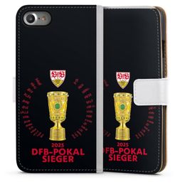 DeinDesign iPhone SE (2022) Handy Klapph&uuml;lle Handyh&uuml;lle aus Kunst Leder wei&szlig; Flip Case Official Licensed Product Vfb Stuttgart Trophy Sideflip mit Lasche