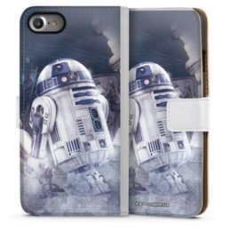 DeinDesign iPhone SE (2022) Handy Klapph&uuml;lle Handyh&uuml;lle aus Kunst Leder wei&szlig; Flip Case Robot Star Wars Merchandise Sideflip mit Lasche
