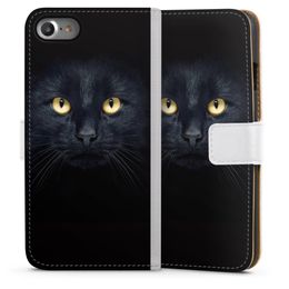 DeinDesign iPhone SE (2020) Handy Klapph&uuml;lle Handyh&uuml;lle aus Kunst Leder wei&szlig; Flip Case Black Eye Cat Sideflip mit Lasche