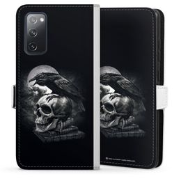 DeinDesign Galaxy S20 FE Handy Klapph&uuml;lle Handyh&uuml;lle aus Kunst Leder wei&szlig; Flip Case Raven Skulls Skull Sideflip mit Lasche