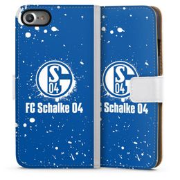 DeinDesign iPhone SE (2020) Handy Klapph&uuml;lle Handyh&uuml;lle aus Kunst Leder wei&szlig; Flip Case Logo Fc Schalke 04 S04 Sideflip mit Lasche