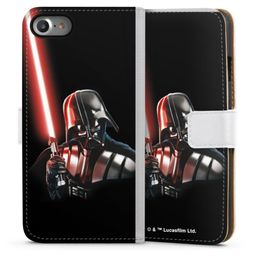 DeinDesign iPhone SE (2020) Handy Klapph&uuml;lle Handyh&uuml;lle aus Kunst Leder wei&szlig; Flip Case Darth Vader Merchandise Star Wars Sideflip mit Lasche