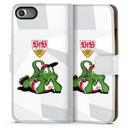 DeinDesign iPhone SE (2022) Handy Klapph&uuml;lle Handyh&uuml;lle aus Kunst Leder wei&szlig; Flip Case Vfb Stuttgart Mascot Official Licensed Product Sideflip mit Lasche
