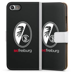 DeinDesign iPhone SE (2022) Handy Klapph&uuml;lle Handyh&uuml;lle aus Kunst Leder wei&szlig; Flip Case Coat Of Arms Official Licensed Product Sc Freiburg Sideflip mit Lasche