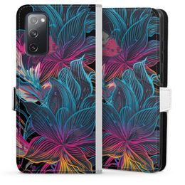DeinDesign Galaxy S20 FE Handy Klapph&uuml;lle Handyh&uuml;lle aus Kunst Leder wei&szlig; Flip Case Colourful Neon Flowers Sideflip mit Lasche