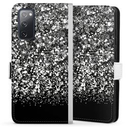 DeinDesign Galaxy S20 FE Handy Klapph&uuml;lle Handyh&uuml;lle aus Kunst Leder wei&szlig; Flip Case Glitzer Snowflake Muster Sideflip mit Lasche