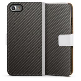 DeinDesign iPhone SE (2020) Handy Klapph&uuml;lle Handyh&uuml;lle aus Kunst Leder wei&szlig; Flip Case Carbon Muster Metallic Look Sideflip mit Lasche