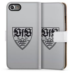 DeinDesign iPhone SE (2020) Handy Klapph&uuml;lle Handyh&uuml;lle aus Kunst Leder wei&szlig; Flip Case Vfb Stuttgart Official Licensed Product Logo Sideflip mit Lasche