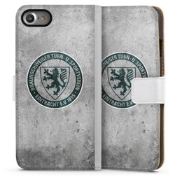 DeinDesign iPhone SE (2020) Handy Klapph&uuml;lle Handyh&uuml;lle aus Kunst Leder wei&szlig; Flip Case Eintracht Braunschweig Concrete Logo Sideflip mit Lasche