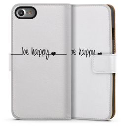 DeinDesign iPhone SE (2020) Handy Klapph&uuml;lle Handyh&uuml;lle aus Kunst Leder wei&szlig; Flip Case Happiness Motiv Ohne Hintergrund Statement Sideflip mit Lasche