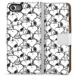 DeinDesign iPhone SE (2022) Handy Klapph&uuml;lle Handyh&uuml;lle aus Kunst Leder wei&szlig; Flip Case Muster Peanuts Snoopy Sideflip mit Lasche