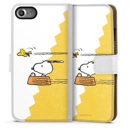 DeinDesign iPhone SE (2020) Handy Klapph&uuml;lle Handyh&uuml;lle aus Kunst Leder wei&szlig; Flip Case Children Peanuts Snoopy Sideflip mit Lasche