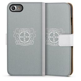 DeinDesign iPhone SE (2020) Handy Klapph&uuml;lle Handyh&uuml;lle aus Kunst Leder wei&szlig; Flip Case Bayer 04 Leverkusen Coat Of Arms Official Licensed Product Sideflip mit 