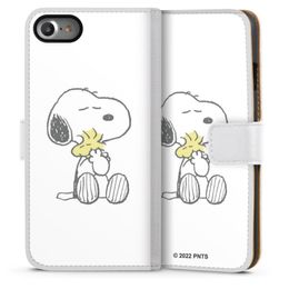DeinDesign iPhone SE (2020) Handy Klapph&uuml;lle Handyh&uuml;lle aus Kunst Leder wei&szlig; Flip Case Snoopy Peanuts Love Sideflip mit Lasche
