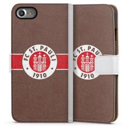 DeinDesign iPhone SE (2020) Handy Klapph&uuml;lle Handyh&uuml;lle aus Kunst Leder wei&szlig; Flip Case Fc St. Pauli Official Licensed Product Logo Sideflip mit Lasche